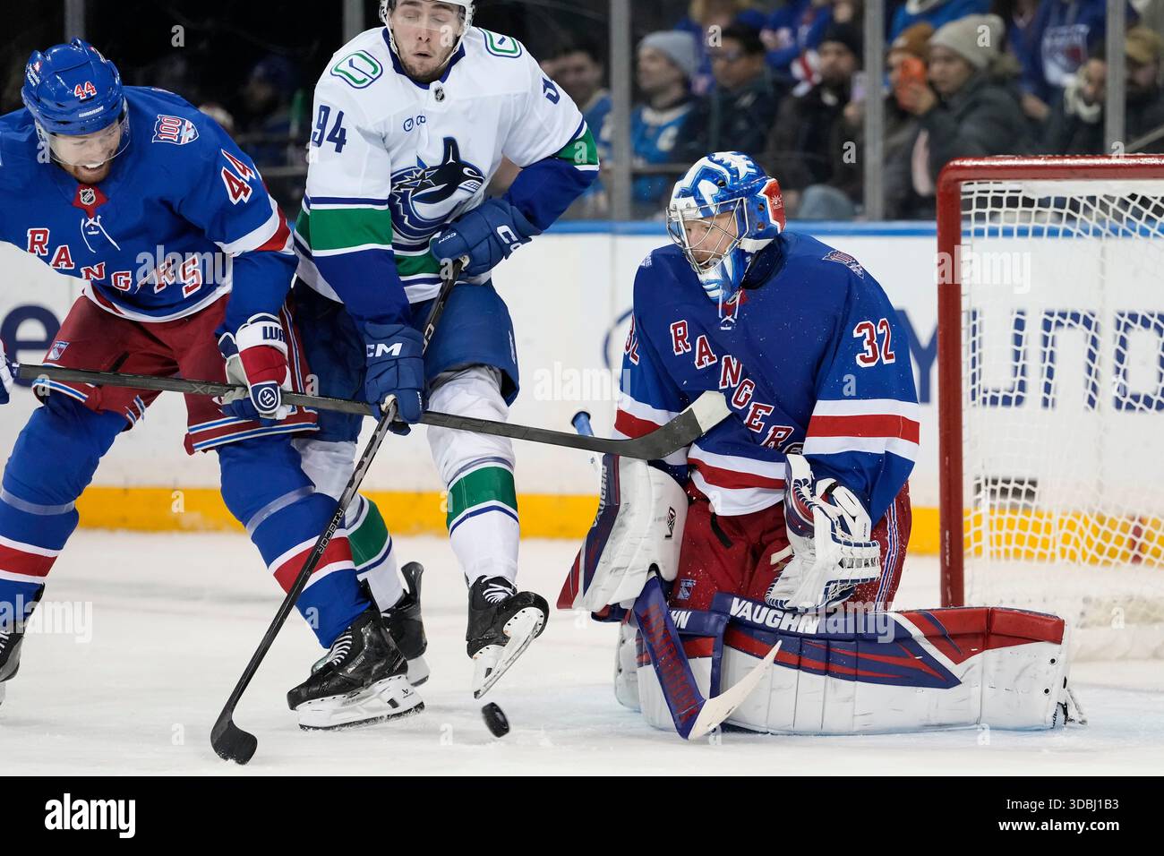 New York Rangers goaltender Jonathan Quick (32) defends the goal during ...