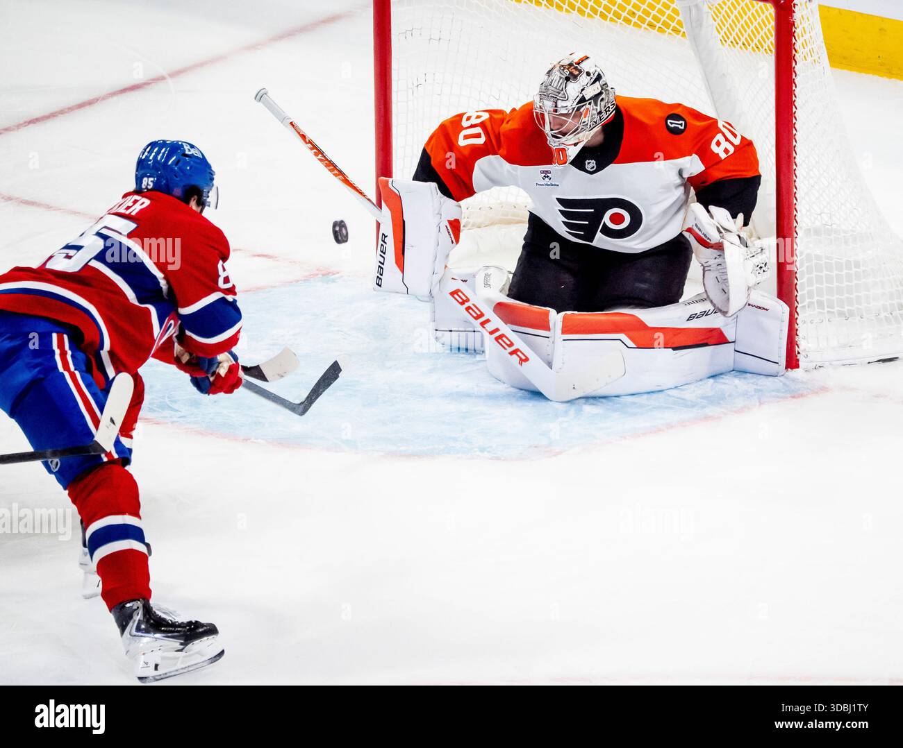 Philadelphia Flyers goaltender Dan Vladar (80) makes a save on Montreal ...