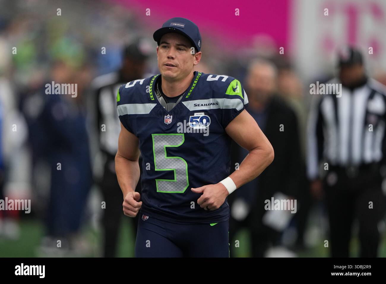 Seattle Seahawks place-kicker Jason Myers warms up before an NFL ...