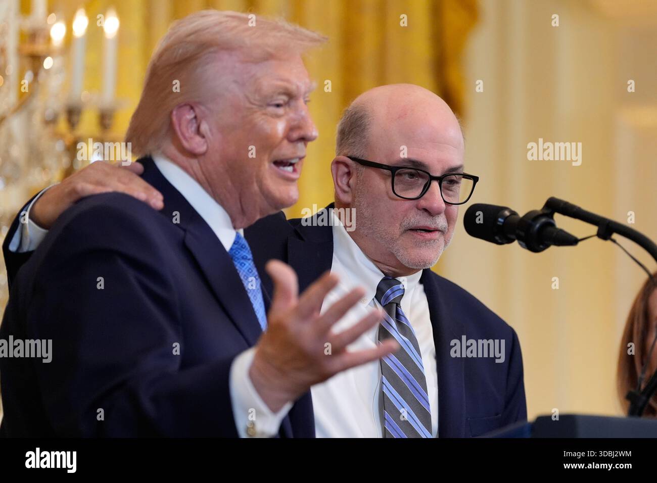 Mark Levin listens as President Donald Trump speaks during a Hanukkah ...