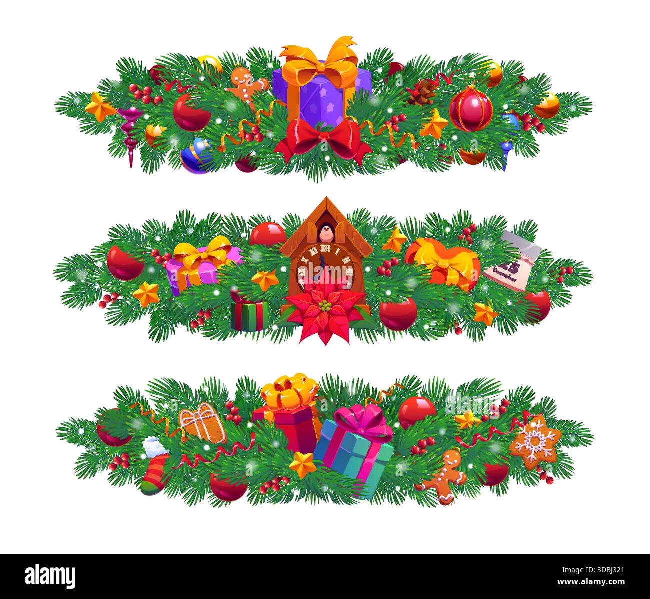 Christmas tree branches border decorations Stock Vector Images - Alamy