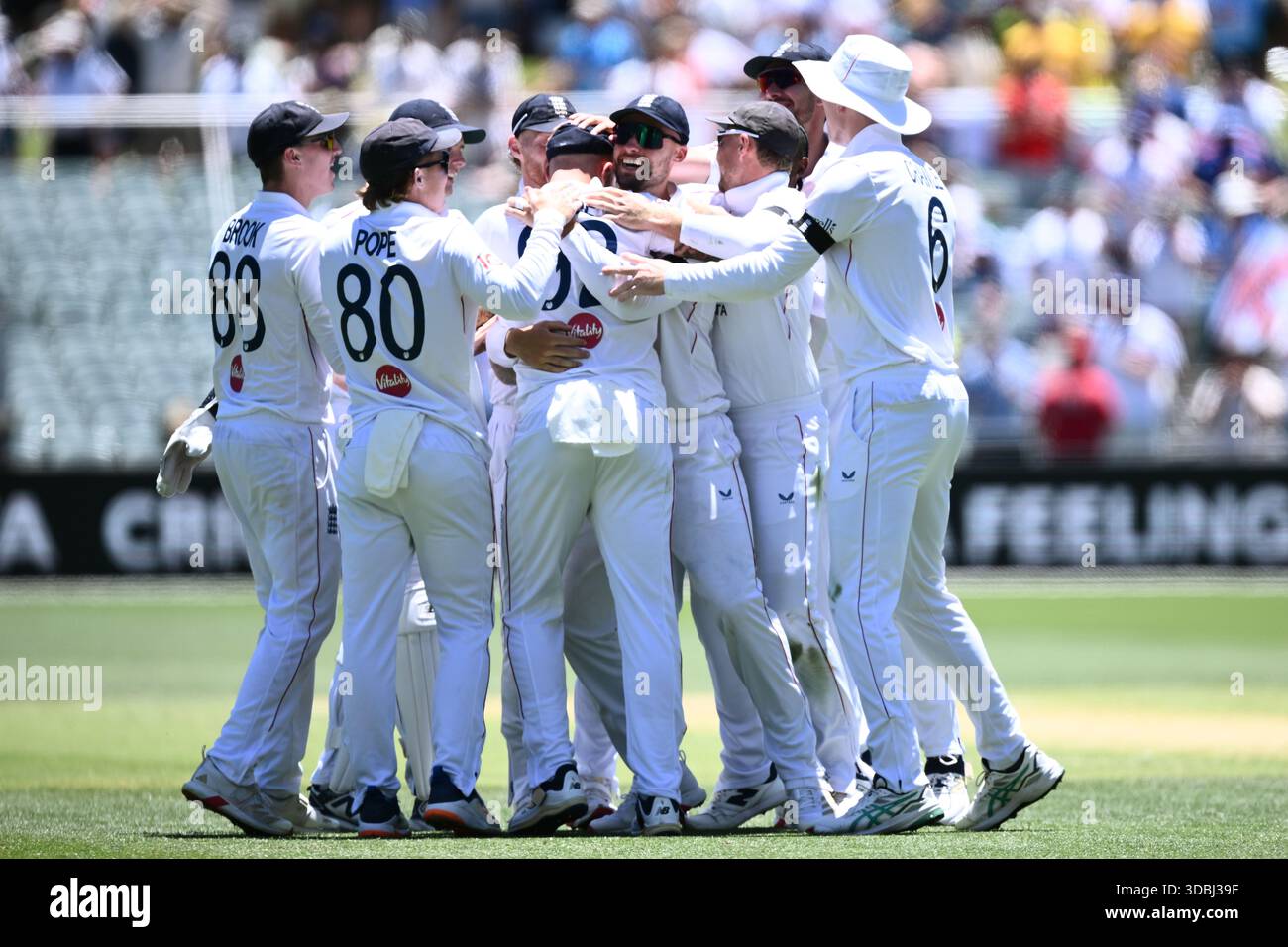 Brydon Carse of England (centre) celebrates taking the catch to dismiss ...