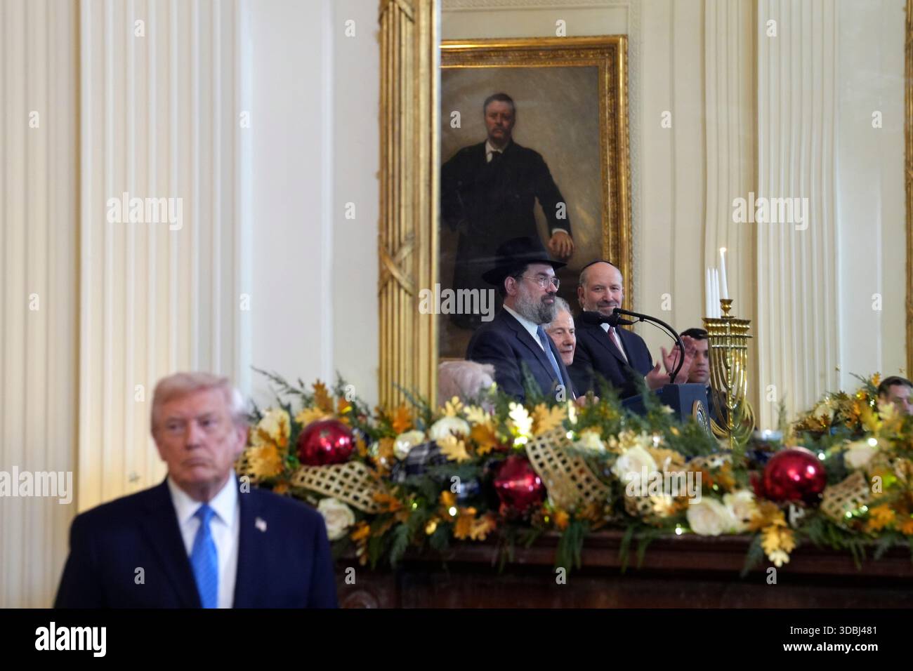 US President Donald Trump participates in a Hanukkah reception in the ...