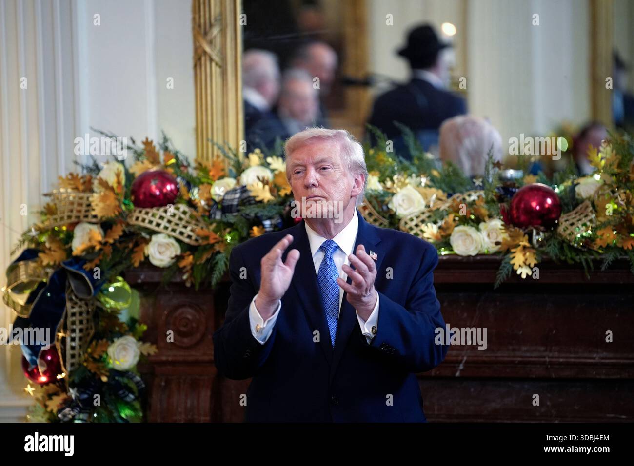US President Donald Trump participates in a Hanukkah reception in the ...