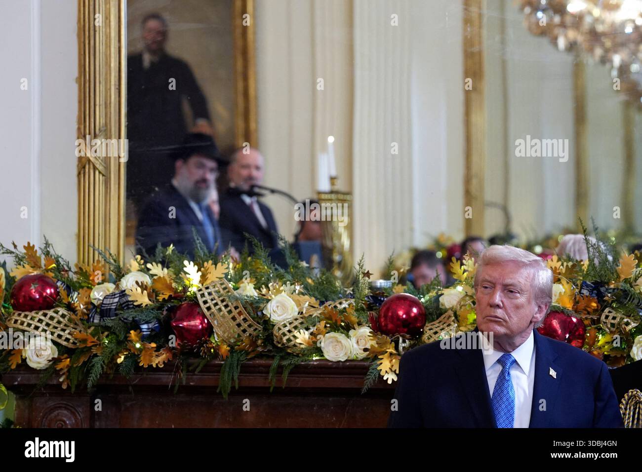 US President Donald Trump participates in a Hanukkah reception in the ...