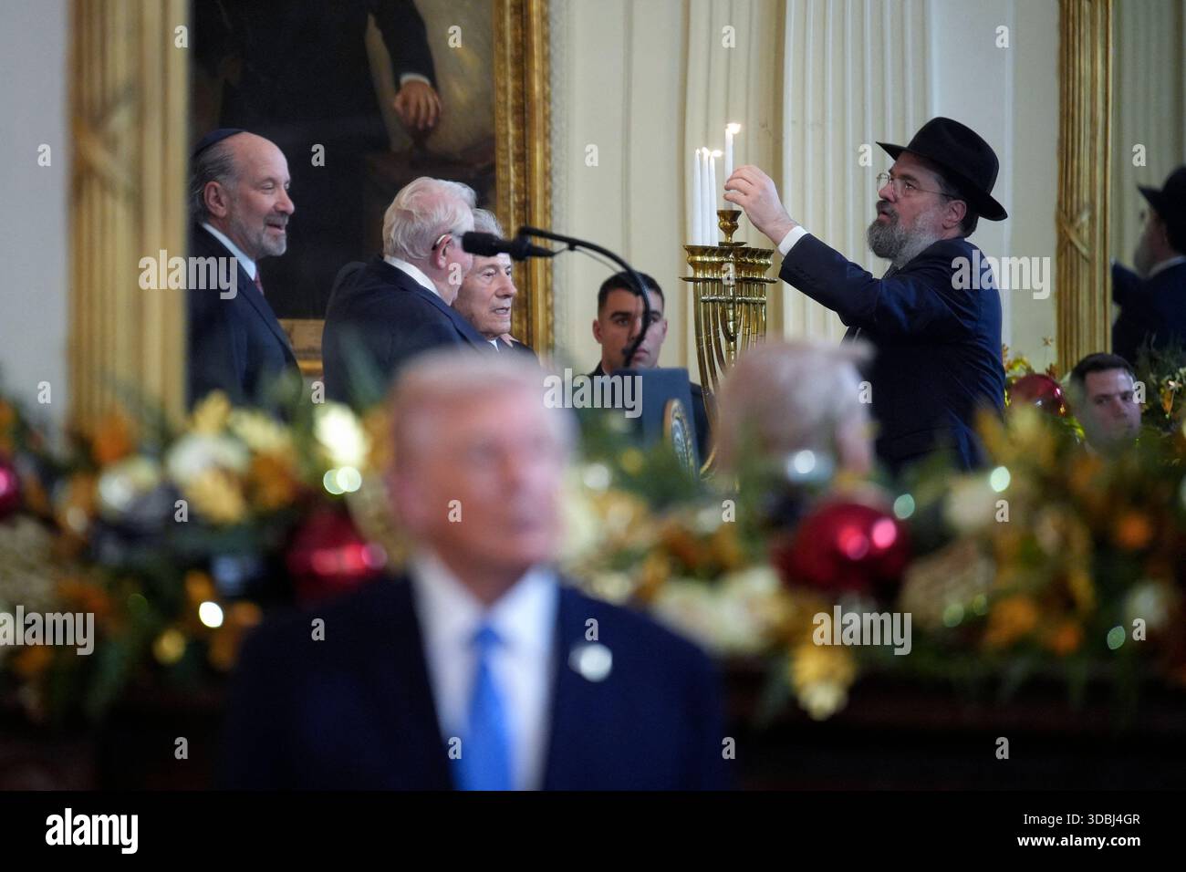 US President Donald Trump participates in a Hanukkah reception in the ...