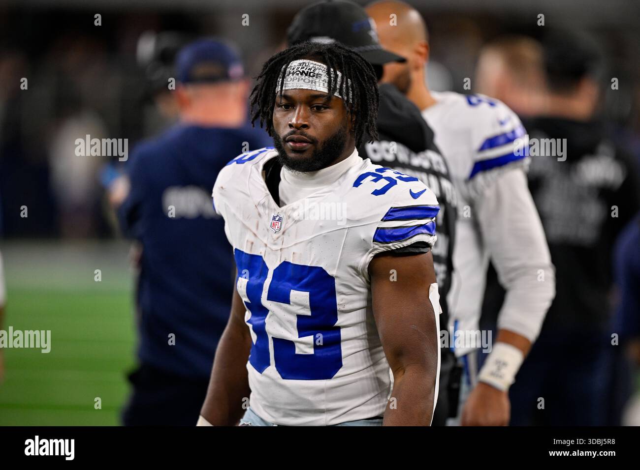 Dallas Cowboys running back Javonte Williams (33) looks on from the ...