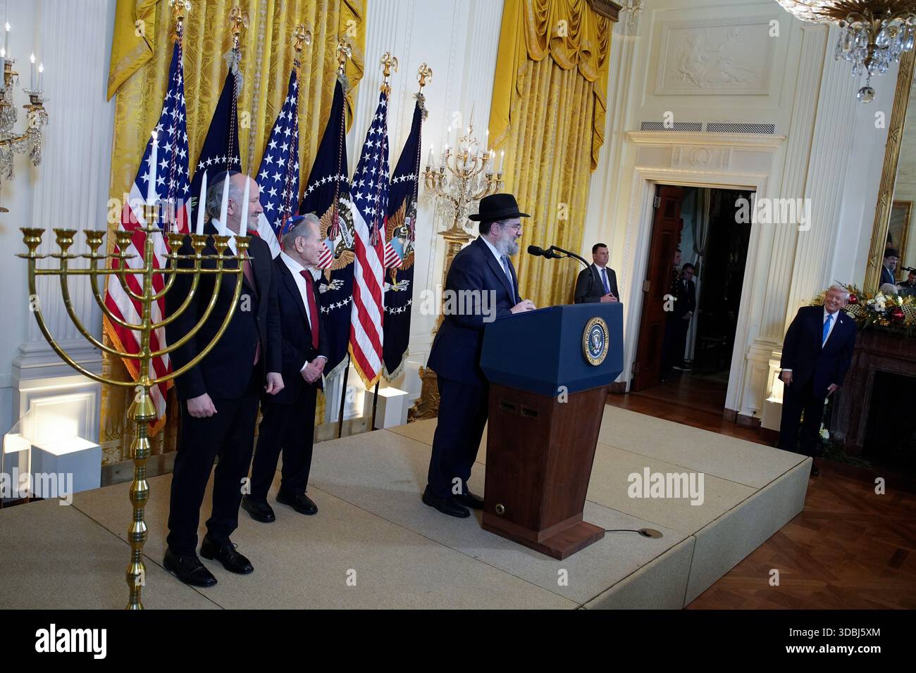 US President Donald Trump participates in a Hanukkah reception in the ...