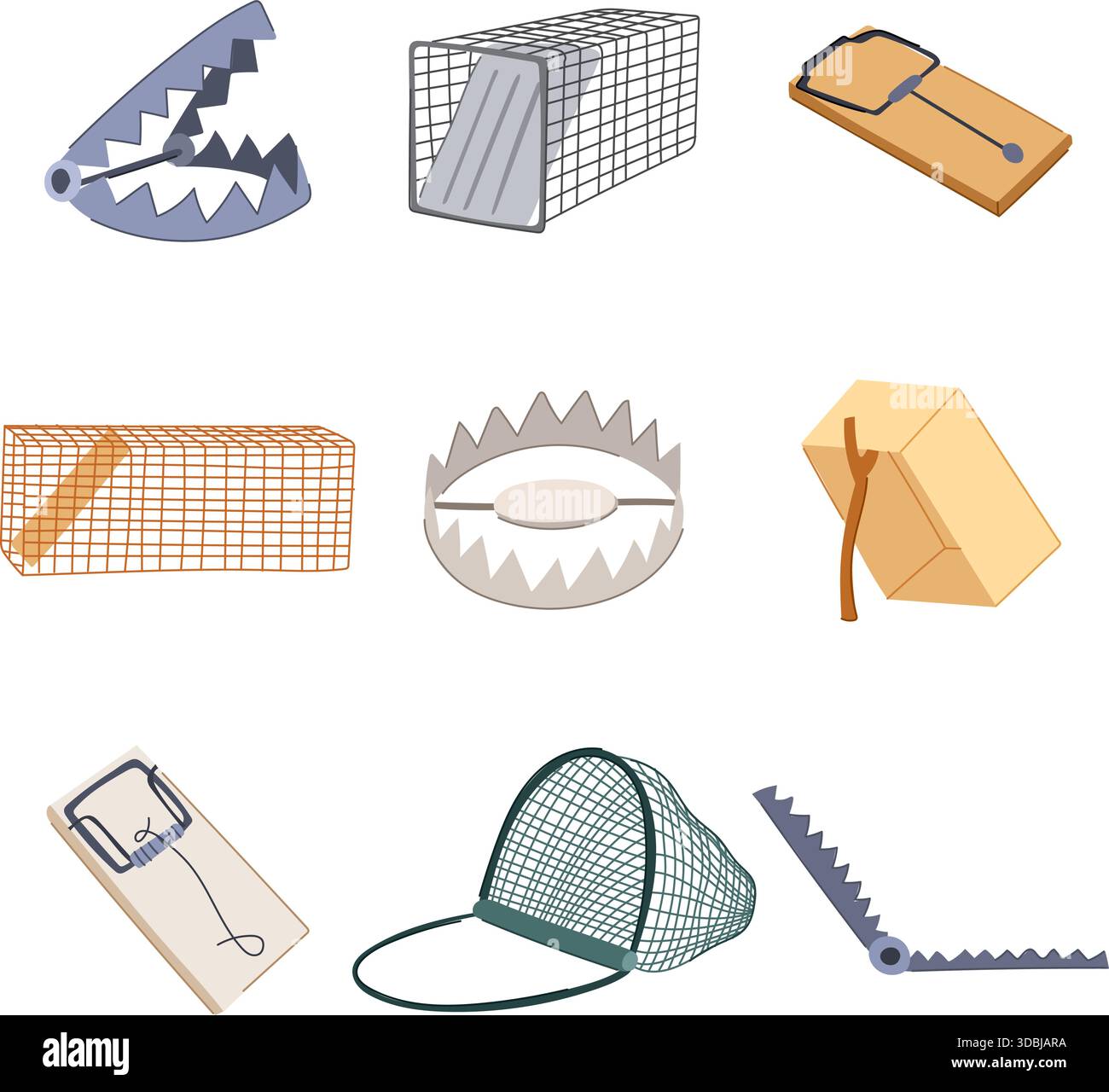 Different types of animal traps and snares collection Stock Vector ...
