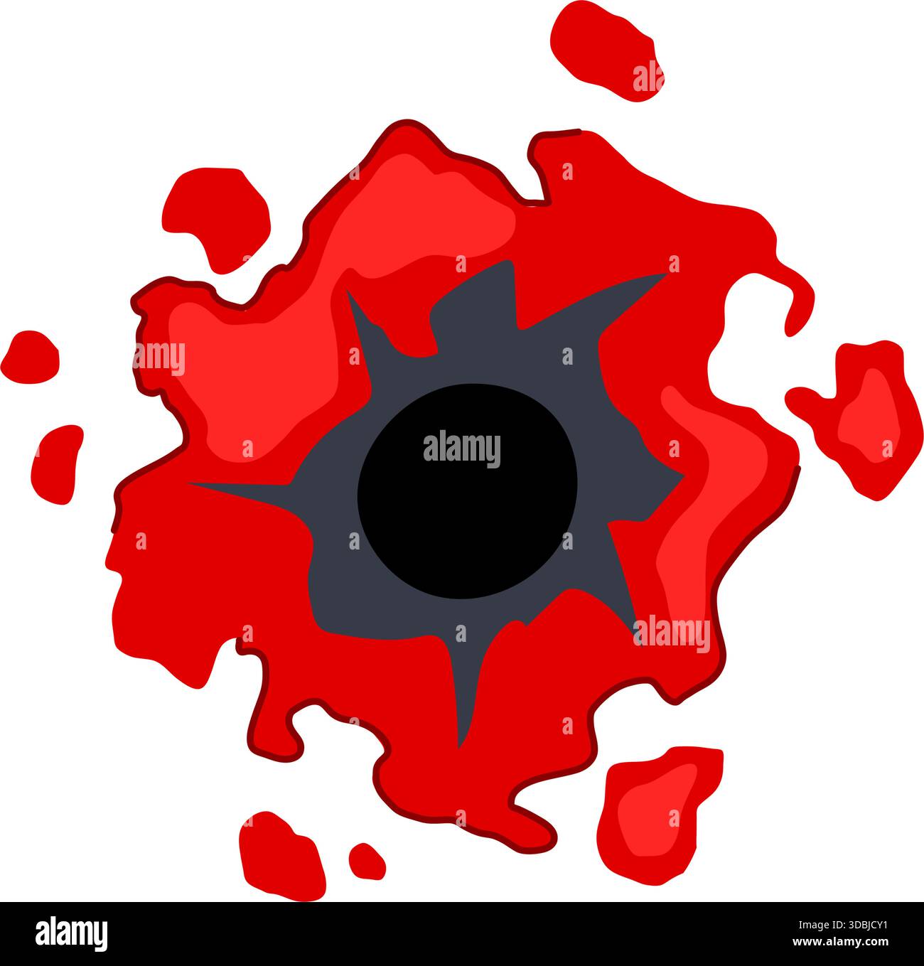 Bullet hole creating blood splatter impact on surface Stock Vector ...