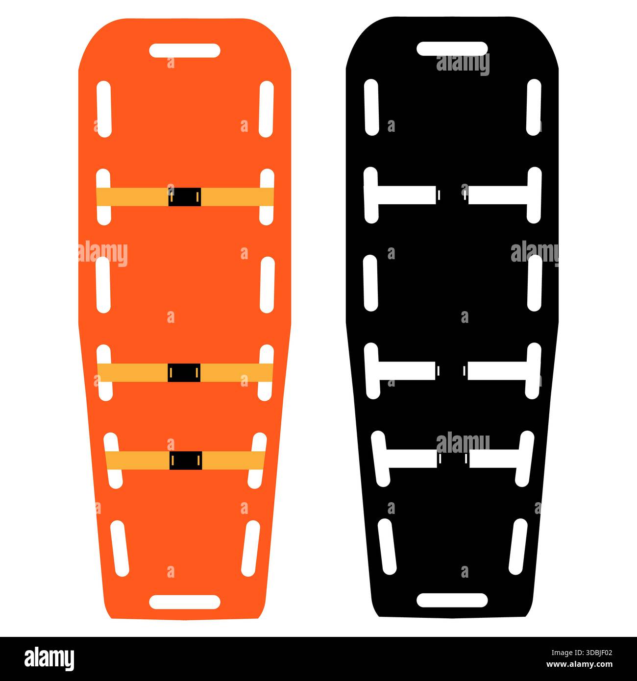 top view spinal board icon set. long spinal boards with head ...