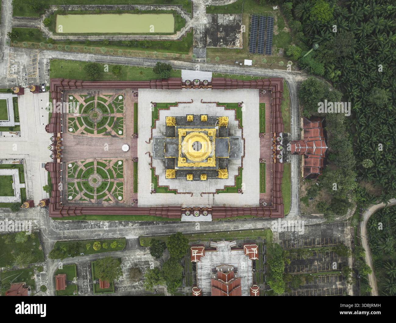 Aerial view of the golden-domed temple complex, a beacon of spiritual ...