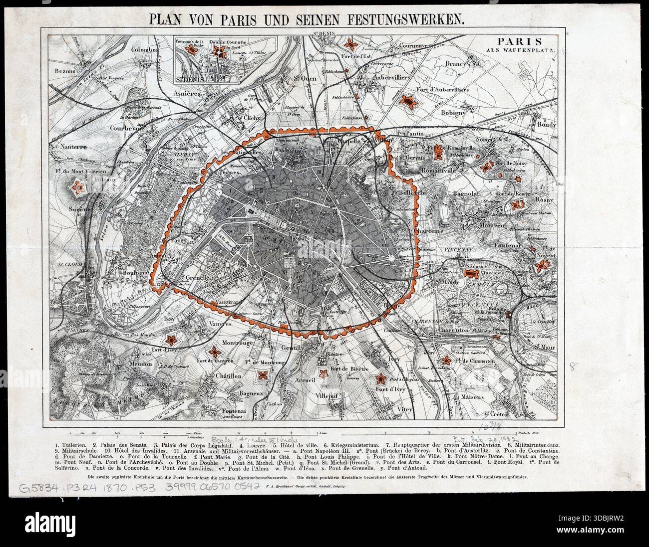 1870 Map of Paris and its fortifications France Stock Photo - Alamy