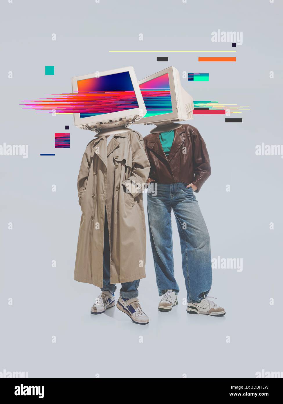 Modern design of two people with CRT monitor heads Stock Photo - Alamy