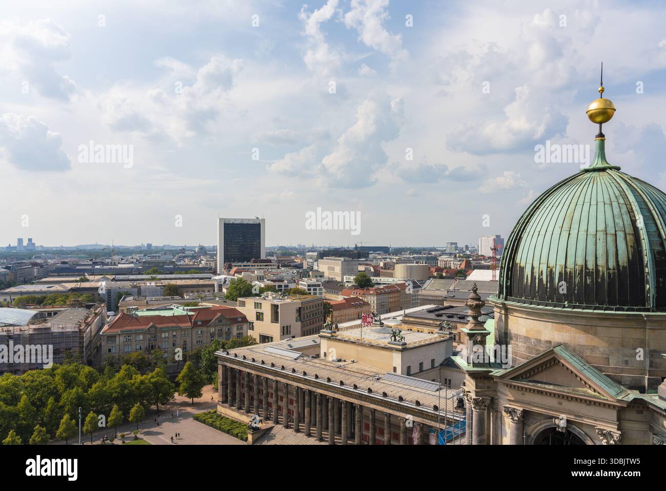 Aerial view of the iconic green dome of the Berliner Dom cathedral and ...