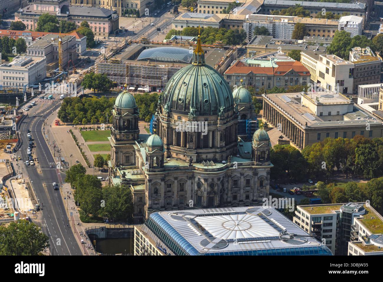 Aerial view of the majestic Berliner Dom cathedral, its green dome ...