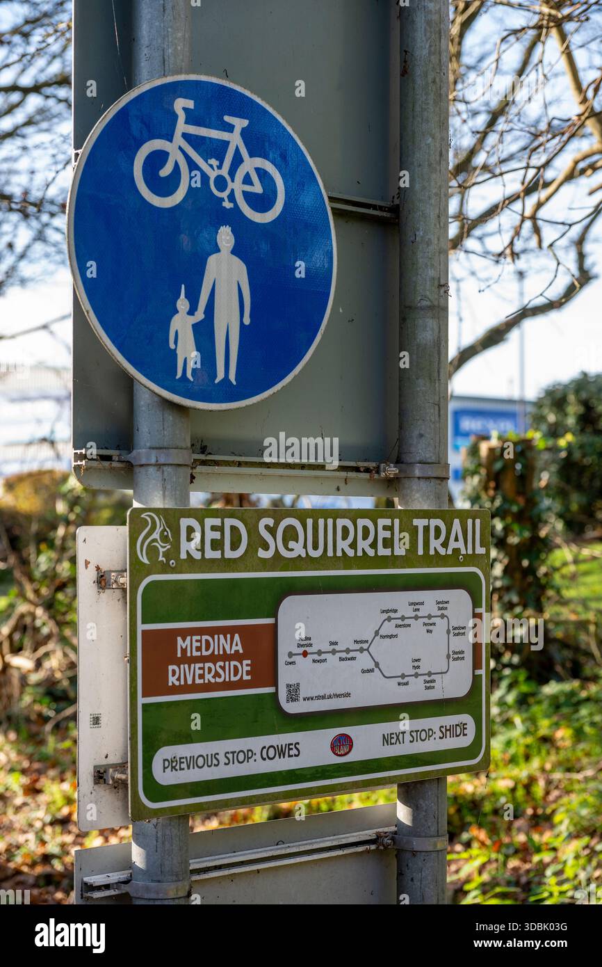 Route map and sign for the red squirrel trail on the Medina riverside ...
