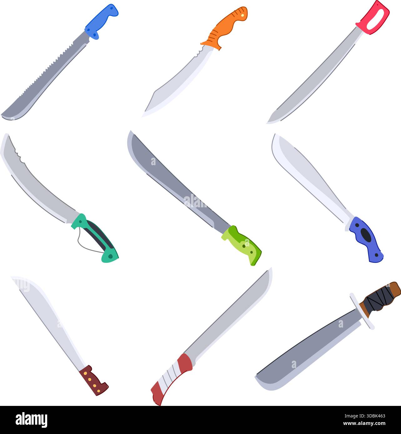 Collection of various machetes and survival knives for outdoor work ...