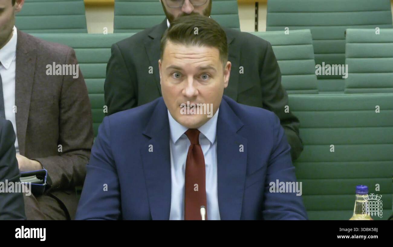 Screen grab of Health Secretary Wes Streeting appearing before the ...
