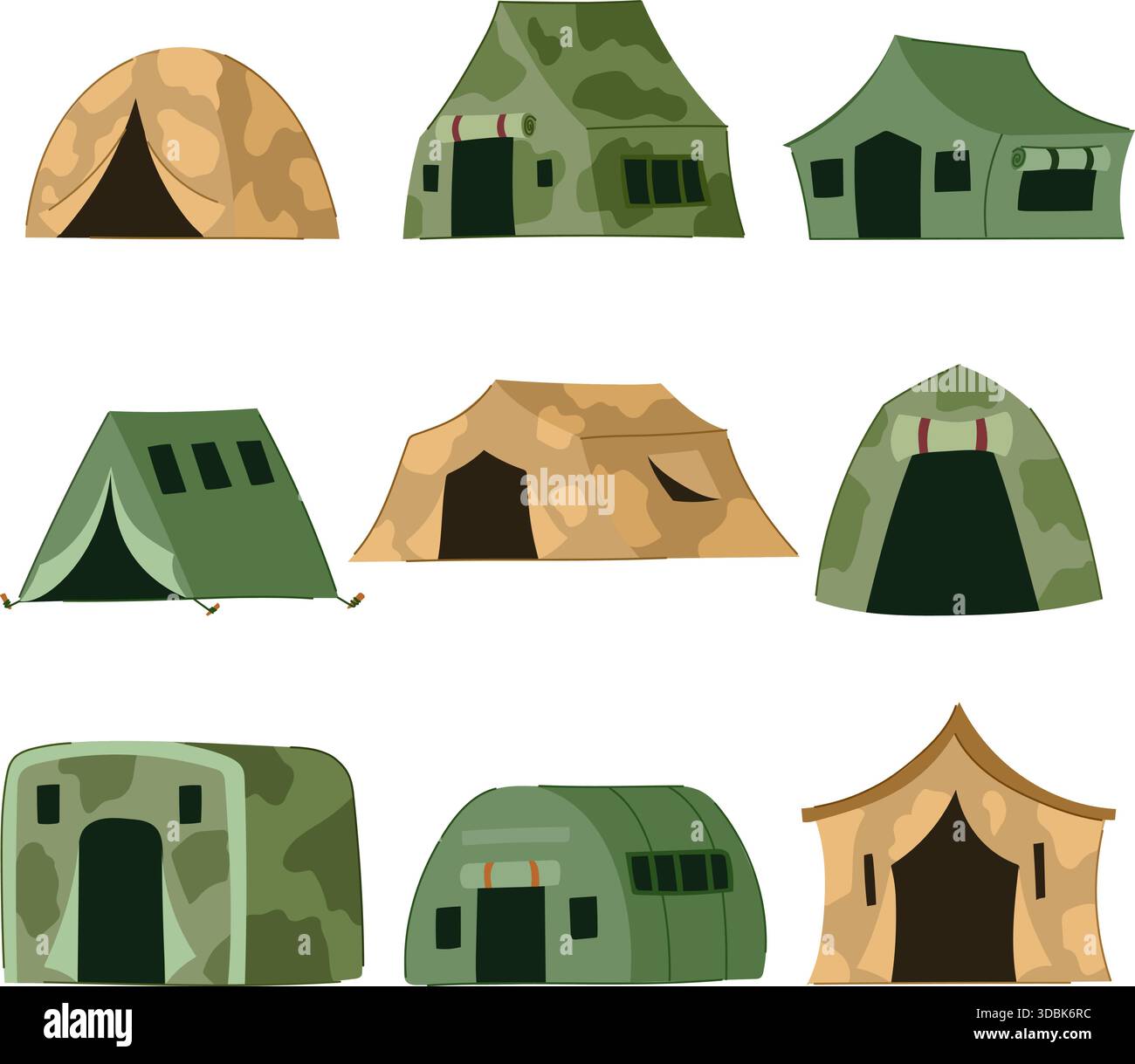 Collection of military and camping tents vector illustration Stock ...