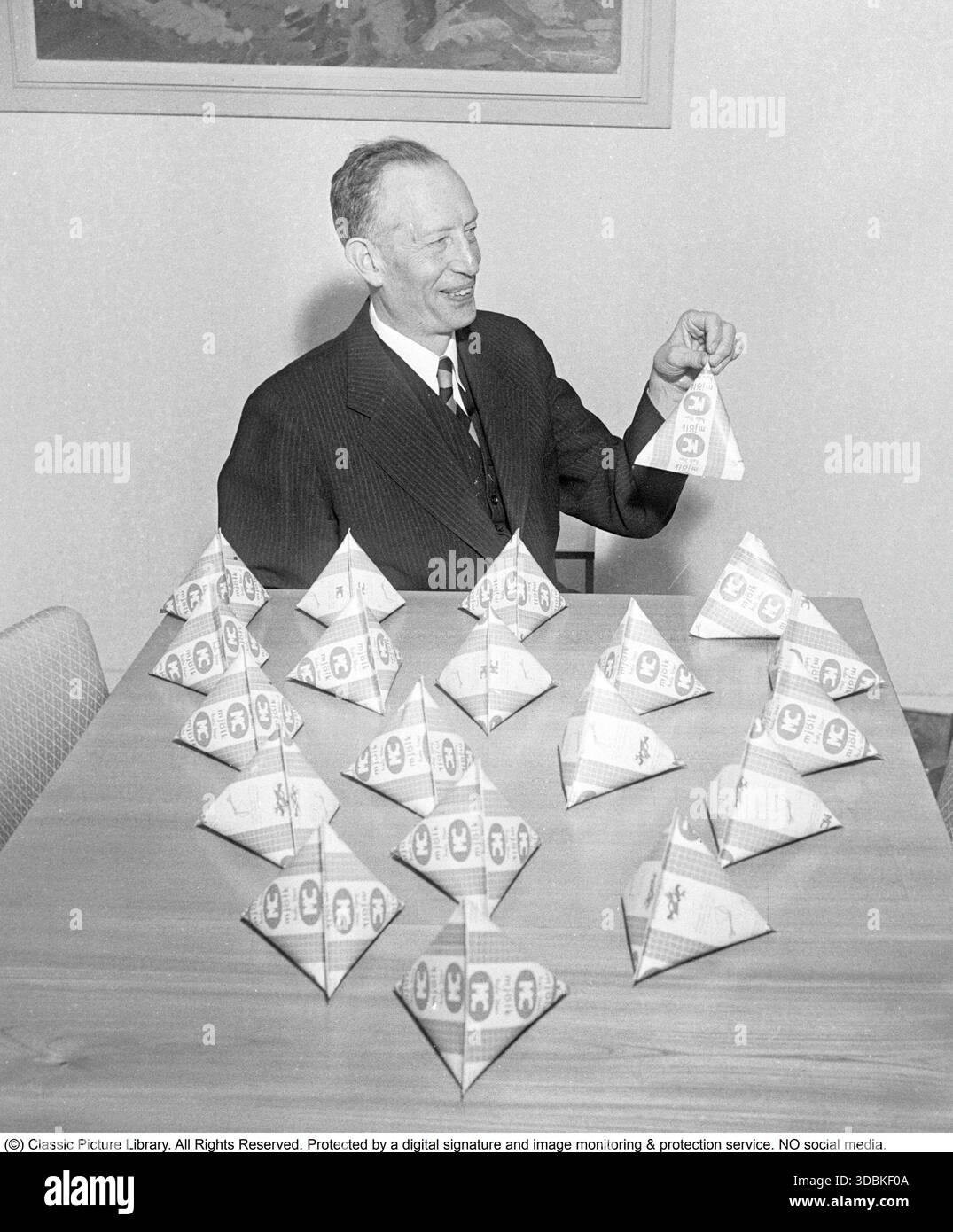 The first Tetra Pak carton – a tetrahedron patented by Ruben Rausing ...