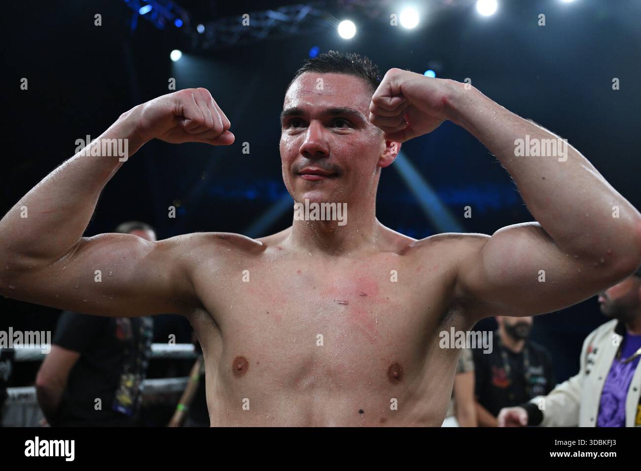 Australian boxer Tim Tszyu celebrates his win over United States boxer ...