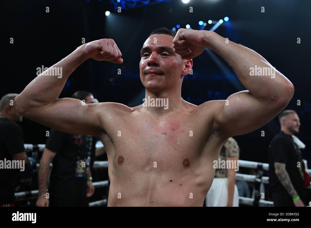 Australian boxer Tim Tszyu celebrates his win over United States boxer ...