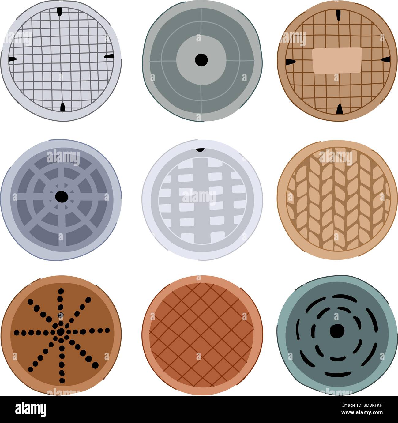 Collection of sewer manhole covers with diverse patterns Stock Vector ...