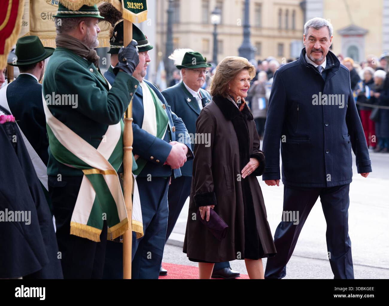 17 December 2025, Bavaria, Munich: Queen Silvia of Sweden is received ...