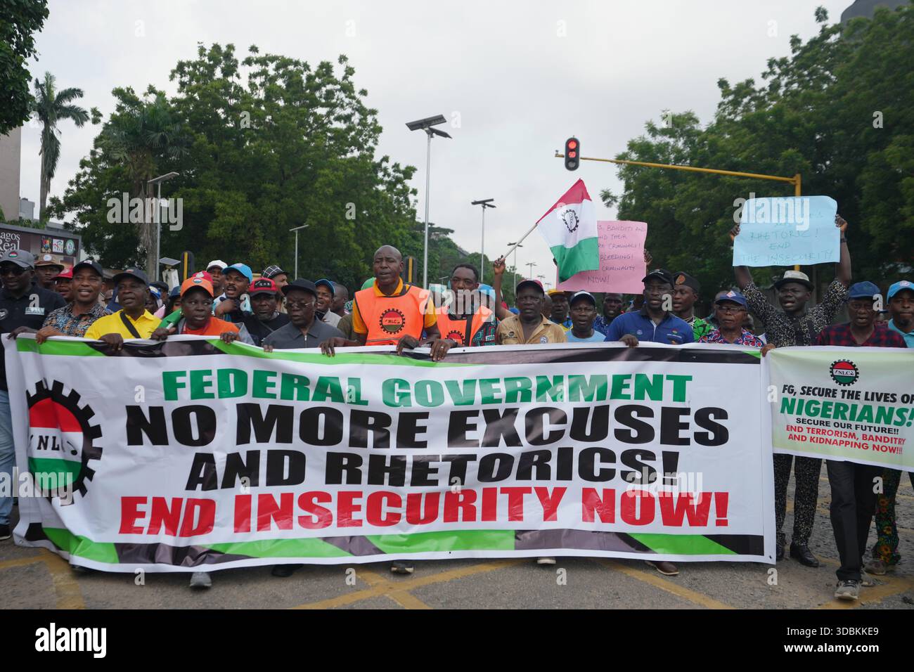 Nigeria Labour Congress workers protest about insecurity on the streets ...