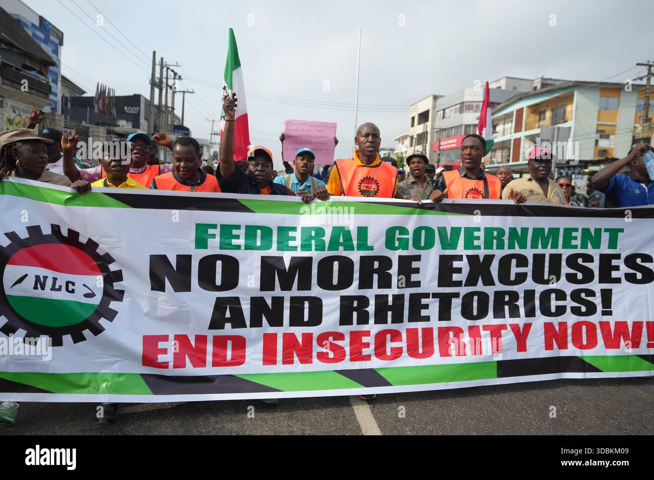 Nigeria Labour Congress workers protest about insecurity on the streets ...