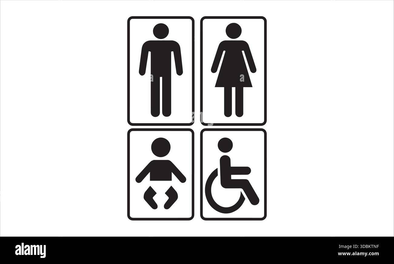 Inclusive Restroom Icons – Man, Woman, Baby, Wheelchair Symbols Stock ...
