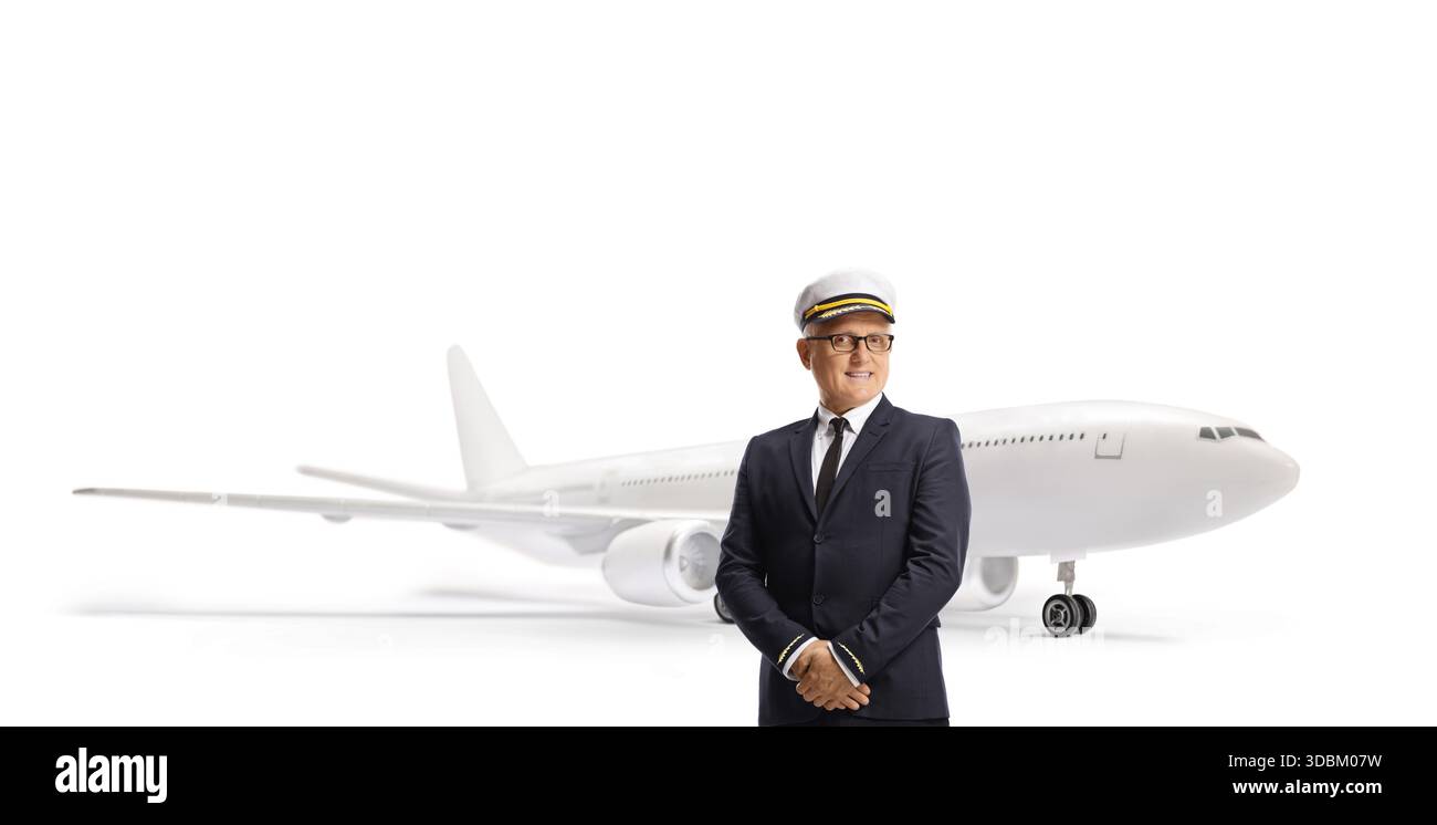 Pilot posing with plane Cut Out Stock Images & Pictures - Alamy
