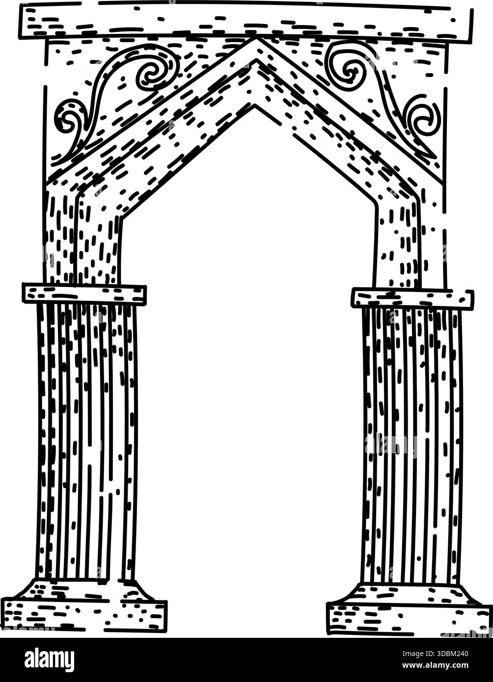 Ancient architectural archway with classical columns drawing Stock ...