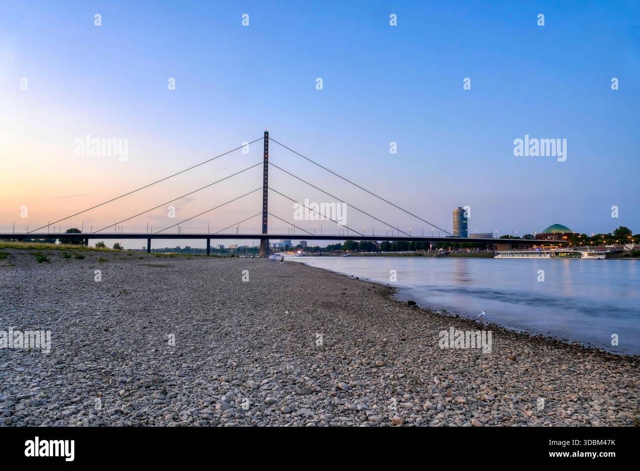 Bridge to oberkassel and ship on the rhine in dusseldorf hi-res stock ...