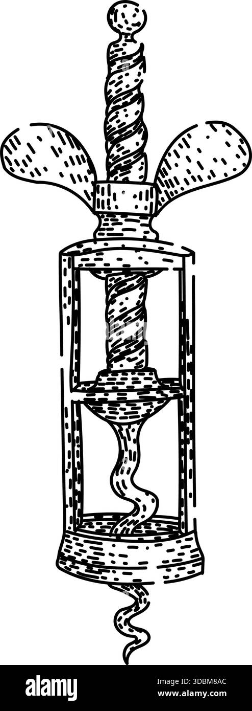 Vintage corkscrew drawing for wine bottle opening Stock Vector Image ...