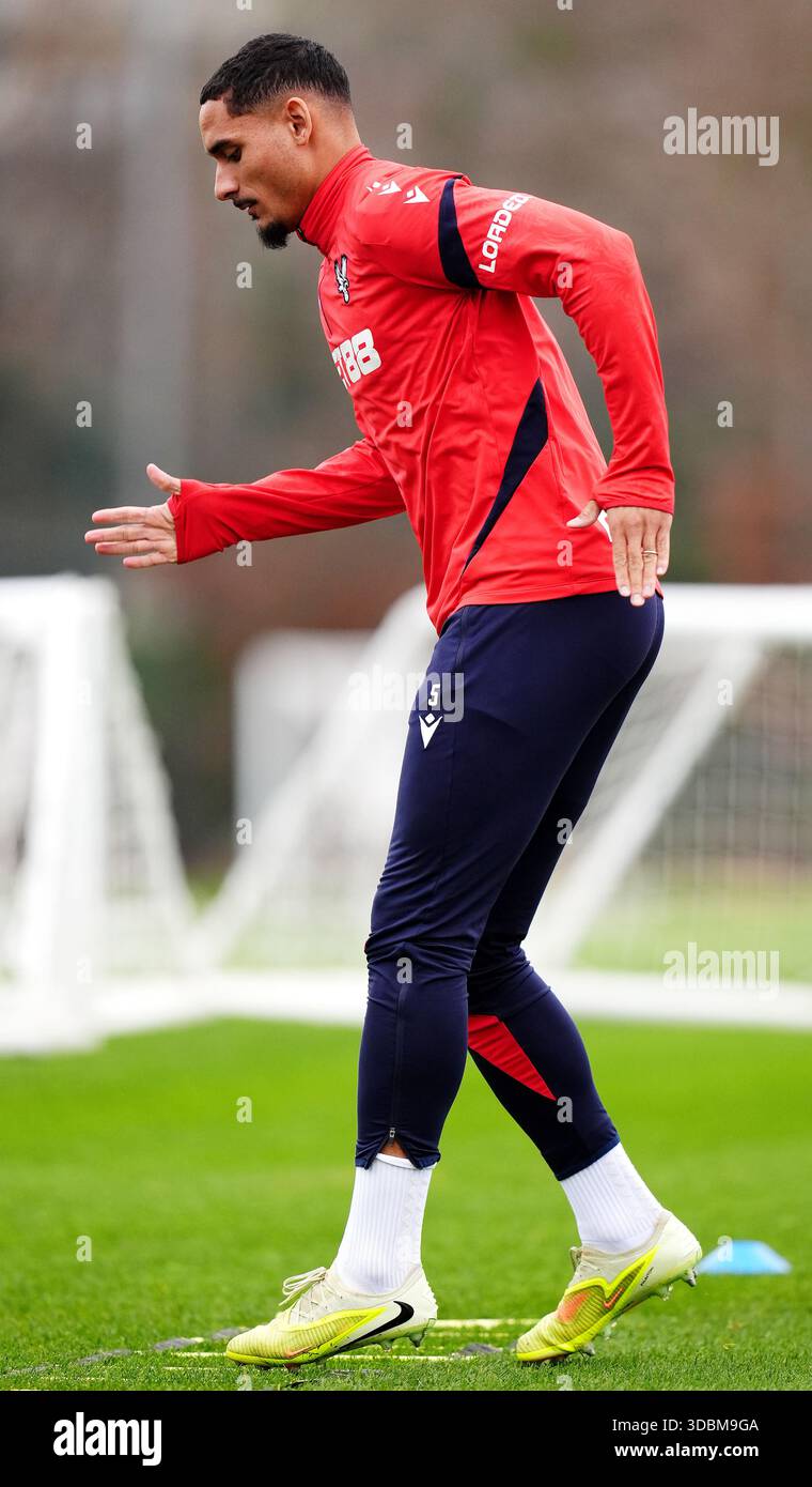 Crystal Palace's Maxence Lacroix during a training session at the Crystal Palace Training Ground ...