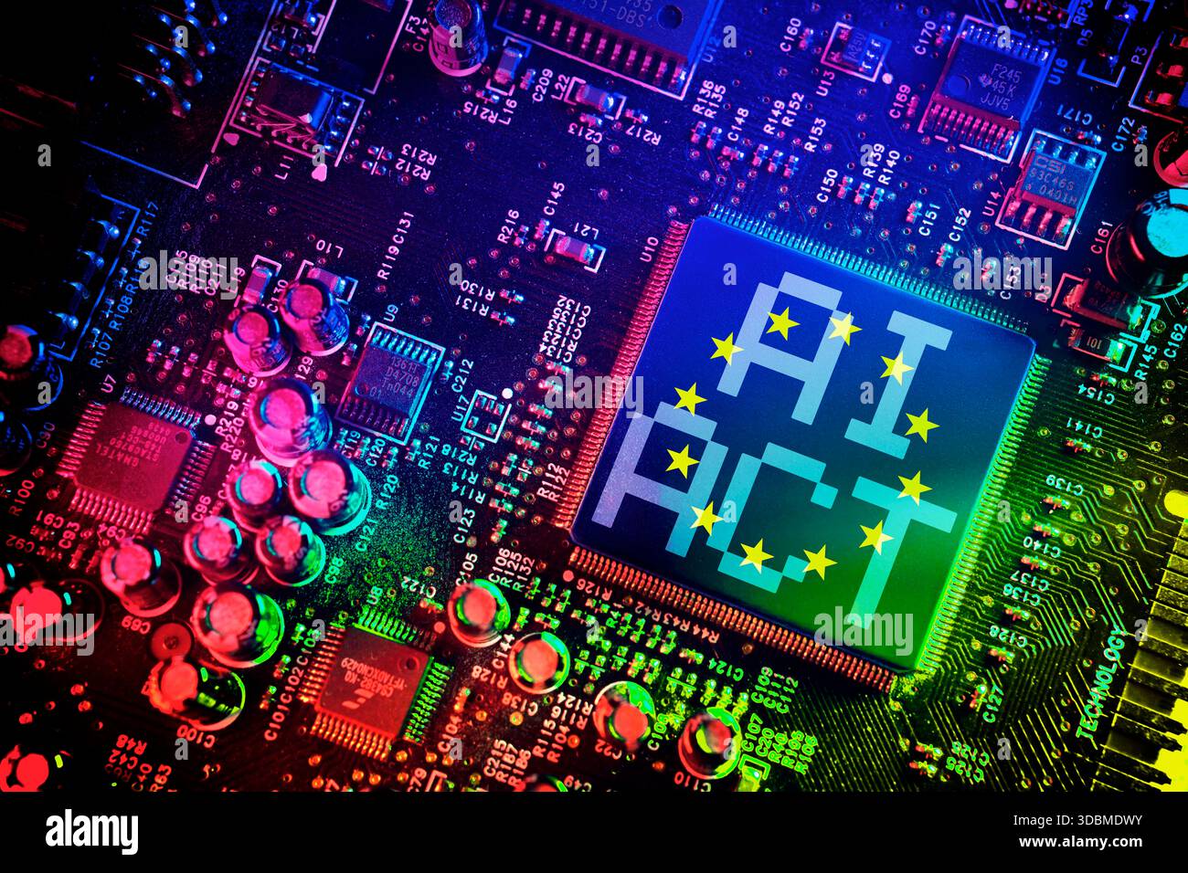 Computer chip with eu flag and inscription digital services act hi-res ...