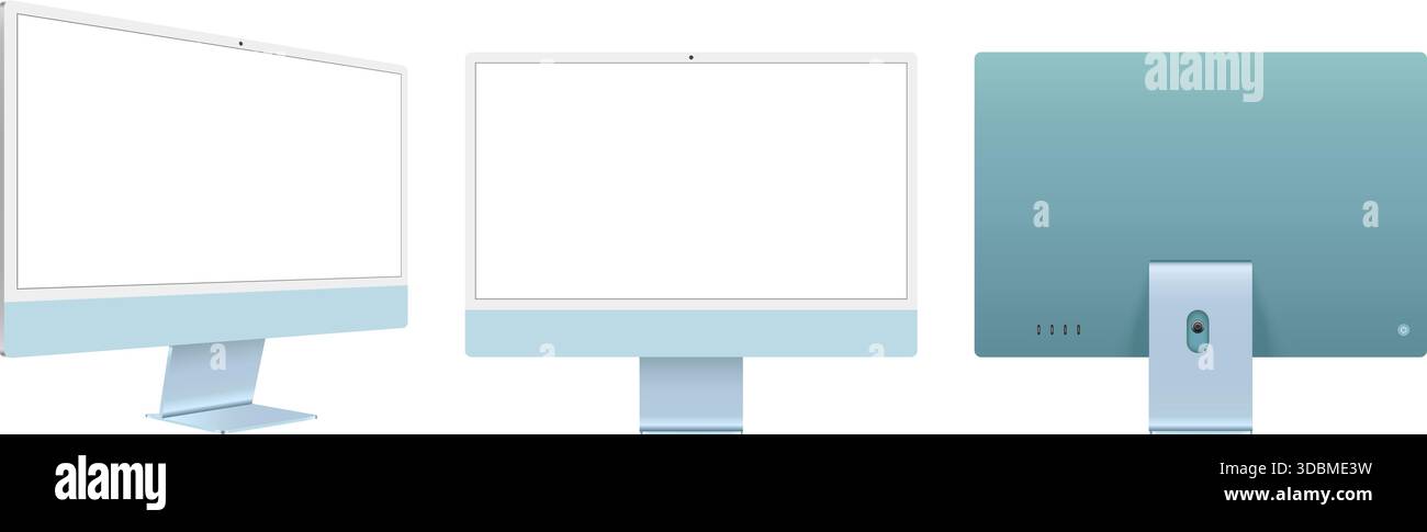 All in one computer mockup template set in front, side, and back angle ...