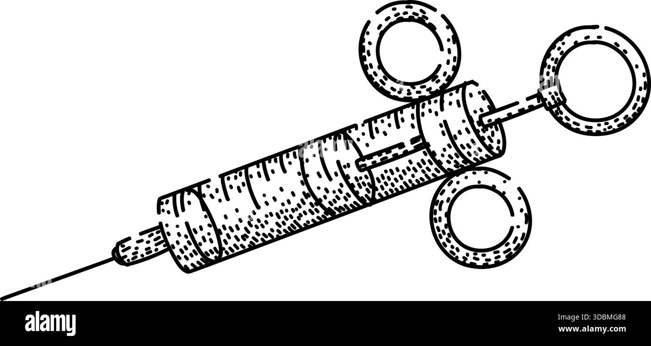 Vintage medical syringe drawing representing healthcare and treatment ...