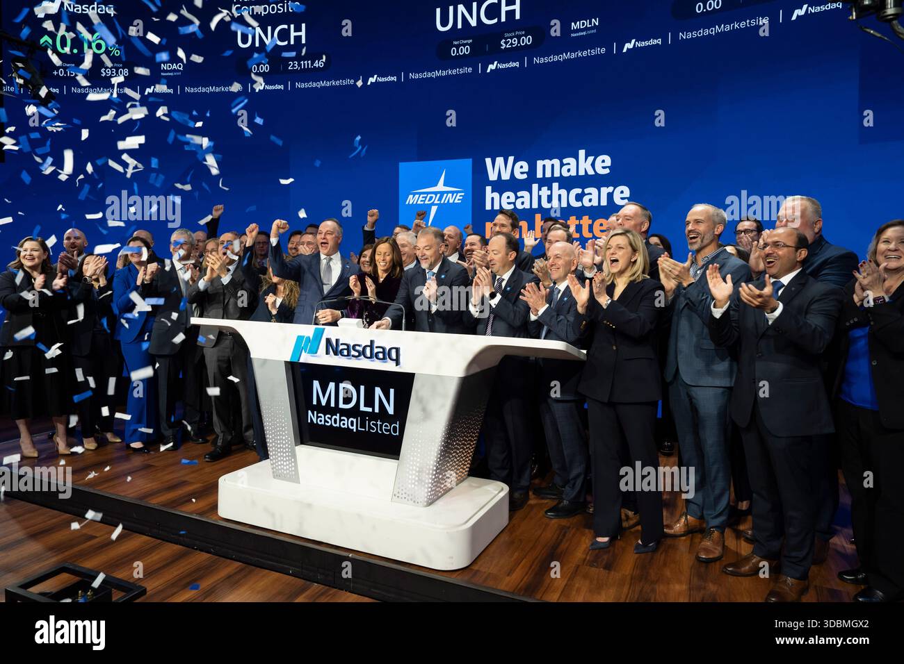 Jim Boyle, CEO of Medline Industries, participates in an opening bell ...
