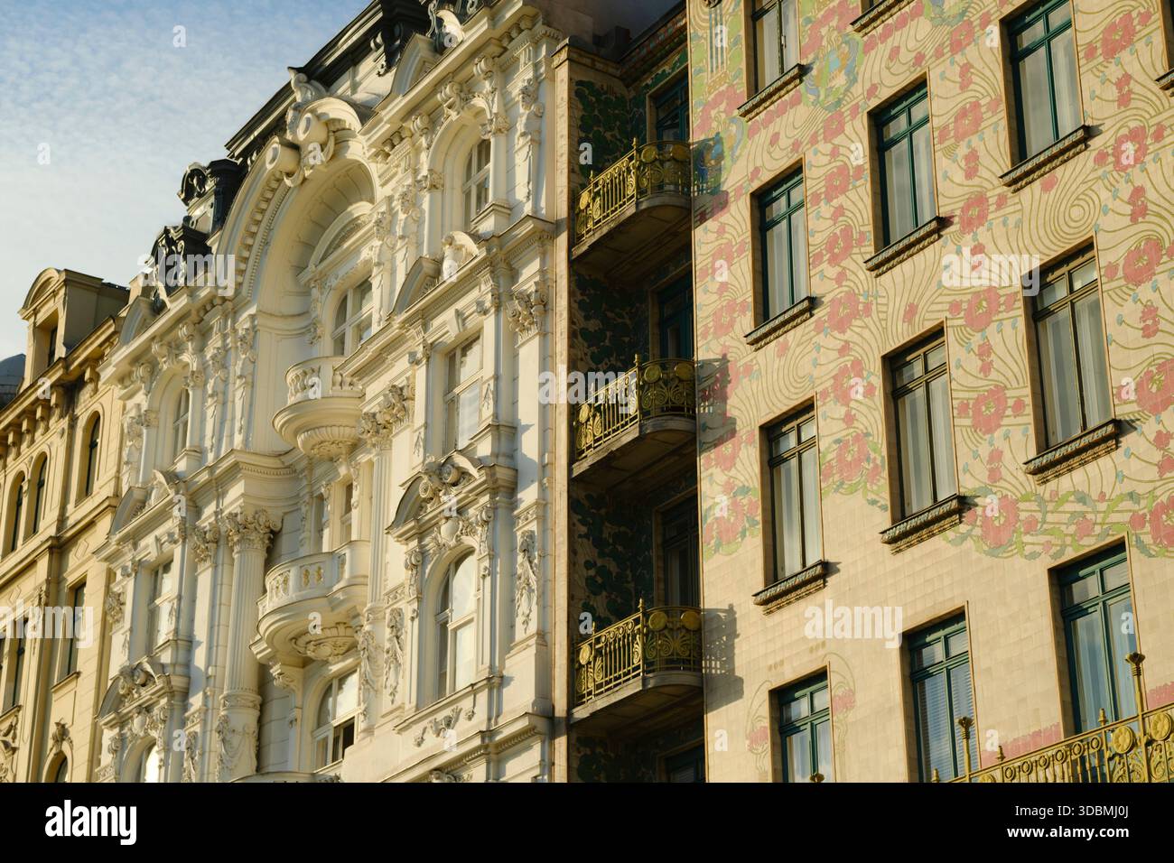 Magnificent facades of historic buildings in vienna at the naschmarkt ...
