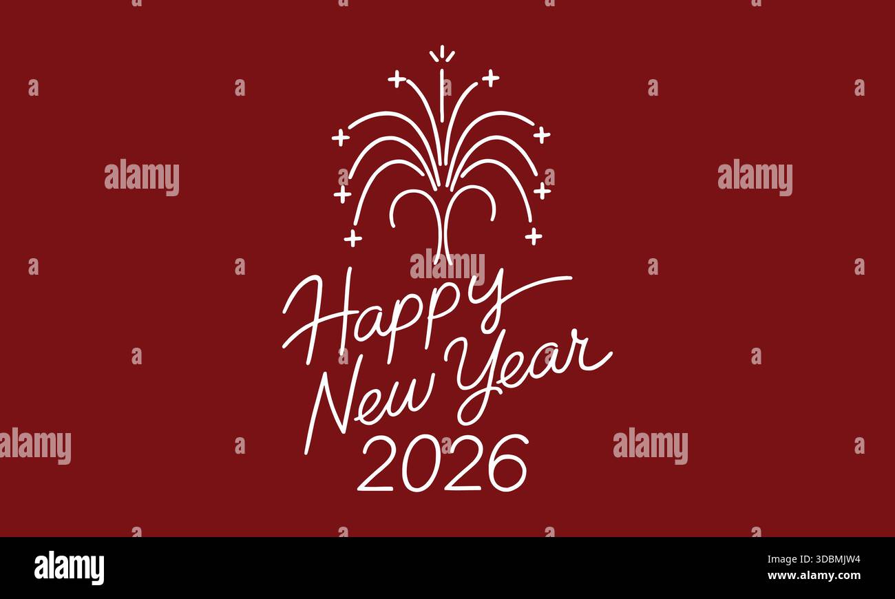 Happy New Year 2026 Maroon Fireworks Greeting Design Stock Vector Image ...