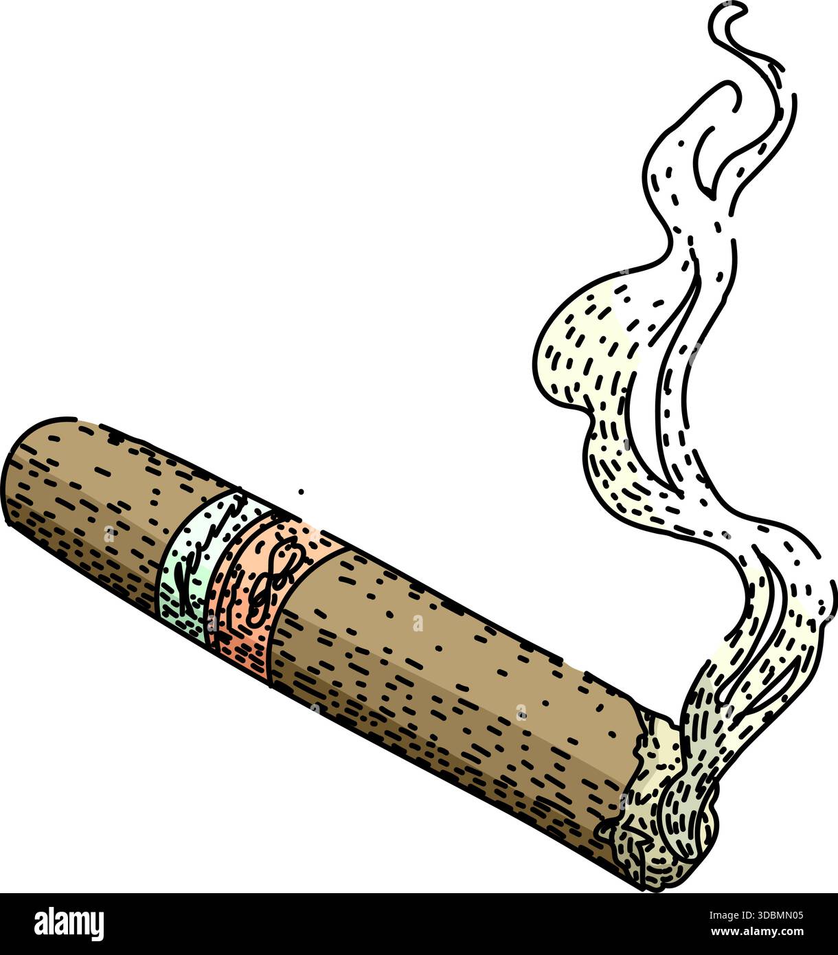 Cigar burning with smoke hand drawn illustration Stock Vector Image ...