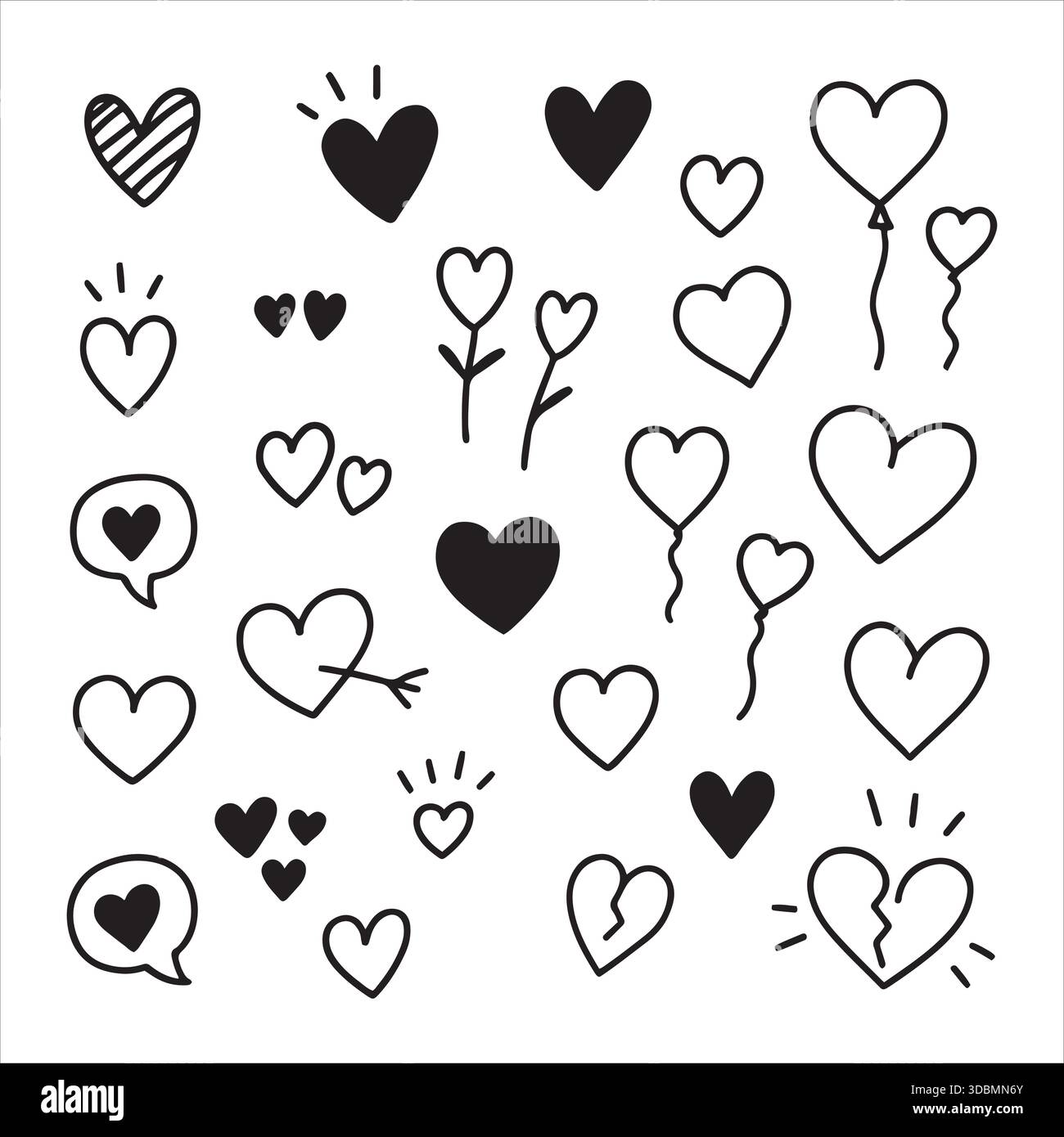 Vector hearts set wedding Black and White Stock Photos & Images - Alamy