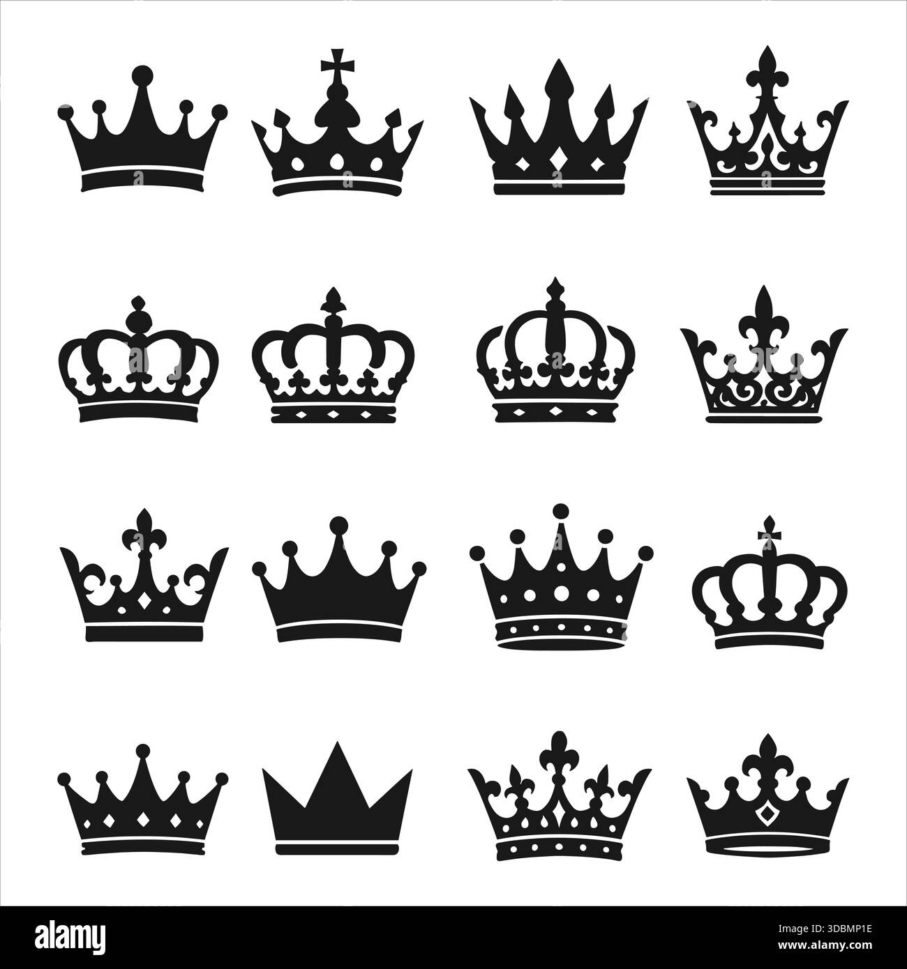 Royal Crown Silhouettes Vector Set Elegant Monarchy Icons Stock Vector ...