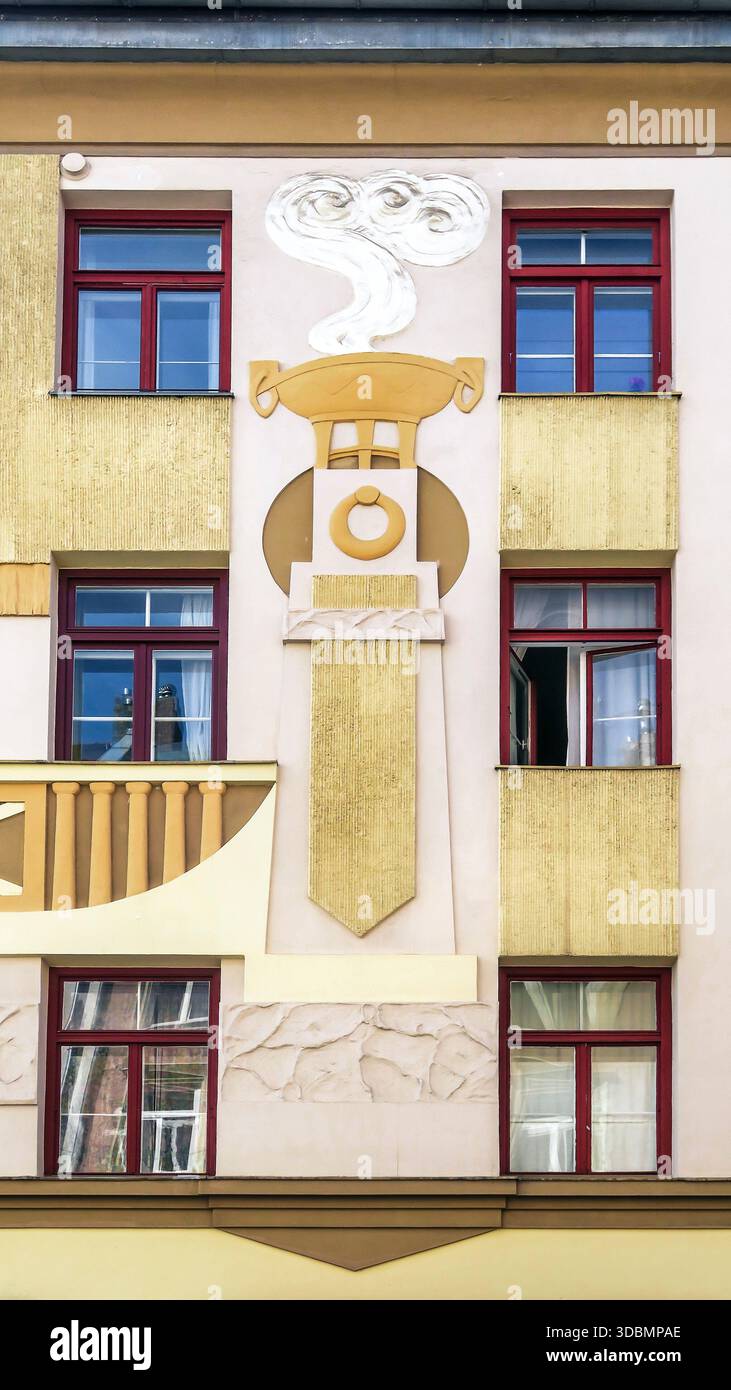 Detail of the facade of an apartment building in Giesing in Munich in ...