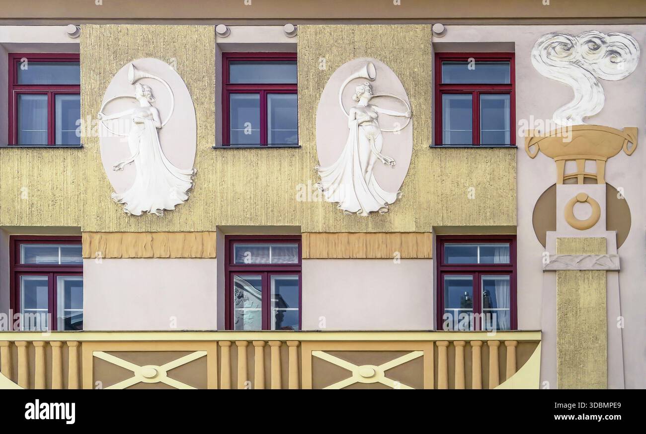 Detail of the facade of an apartment building in Giesing in Munich in ...
