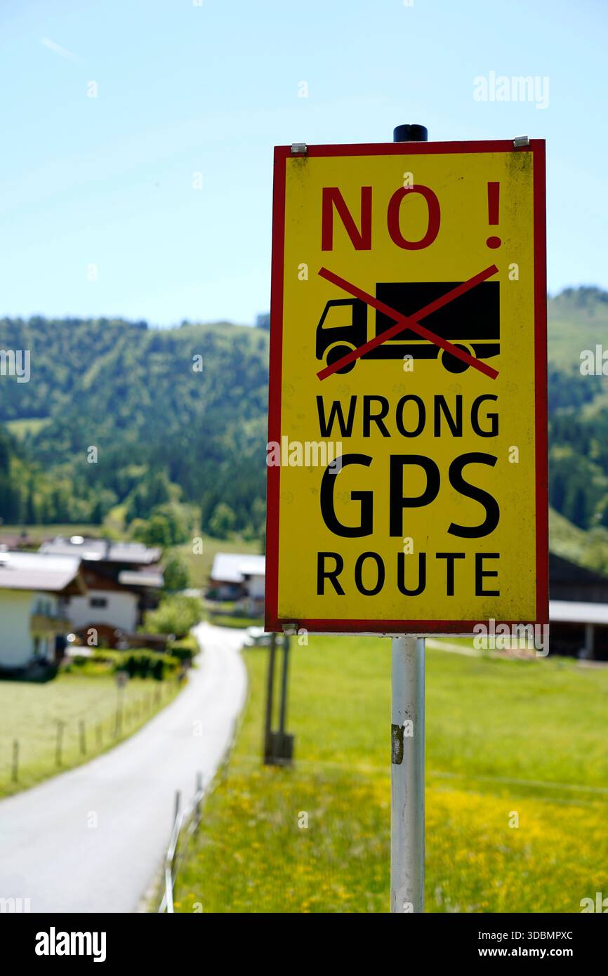 Austria, Tyrol, side road, prohibition sign for trucks, wrong GPS route ...
