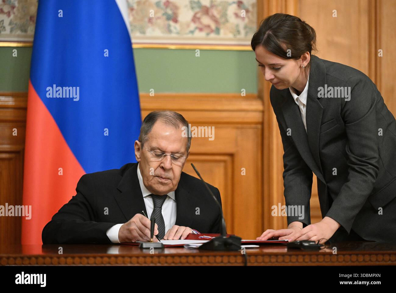 Russian Foreign Minister Sergey Lavrov at the joint signing of ...